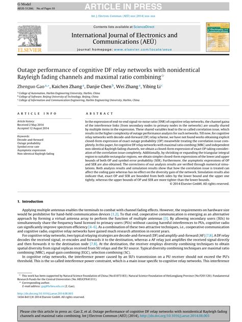 Pdf Outage Performance Of Cognitive Df Relay Networks With Nonidentical Rayleigh Fading