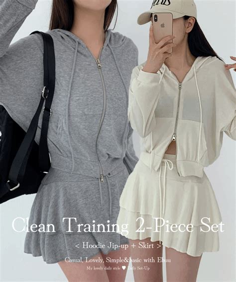 짱귀염투피스세트 속바지0 캉캉미니스커트크롭후드집업 코디세트 3color 에이블리