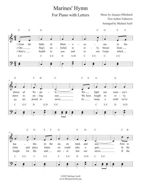 Marines Hymn For Piano Arr Michael Arell By United States Marine