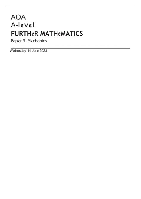 AQA A Level FURTHER MATHEMATICS Paper Discrete Wednesday June PACKAGE Stuvia US