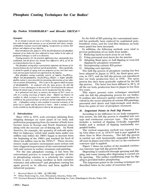 Phosphate Coating Tec For Car Bodies Pdf Corrosion Zinc