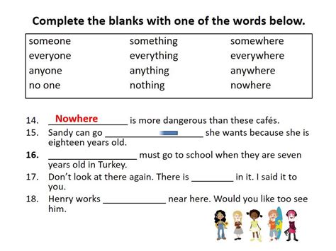 Exercises Indefinite Pronouns Elementary Indefinite Pronouns