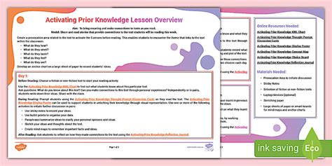 Activating Prior Knowledge Lesson Overview Teacher Made