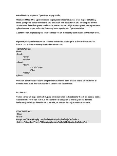 Creación De Un Mapa Con Openstreetmap Y Leaflet Pdf Html Script Java