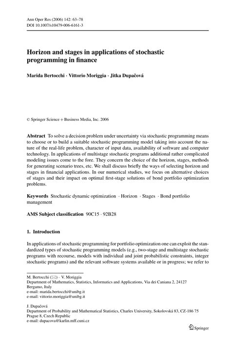 Pdf Horizon And Stages In Applications Of Stochastic Programming In