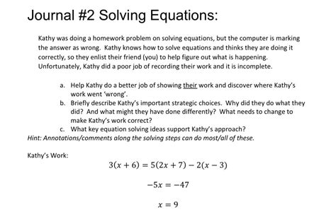 Solved Journal 2 ﻿solving Equationskathy Was Doing A