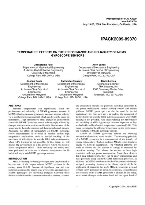 Pdf Temperature Effects On The Performance And Reliability Of Mems