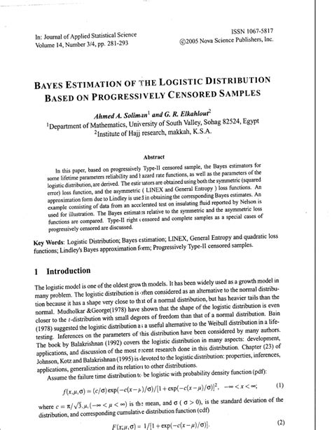 Pdf Bayes Estimation Of The Logistic Distribution Based On
