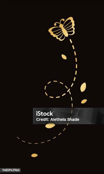 점선 경로가 있는 황금 비행 나비 열린 날개 흔적을 가진 우아한 금 나비 봄과 여름을 위한 벡터 디자인 요소 개념에 대한 스톡 벡터 아트 및 기타 이미지 Istock