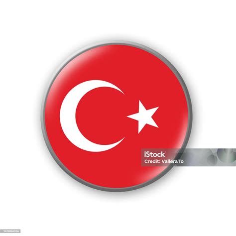 터키 국기 터키 국기의 색상으로 둥근 배지 흰색 배경에 고립되어 있습니다 디자인 요소 3d 그림 0명에 대한 스톡 사진 및 기타 이미지 Istock