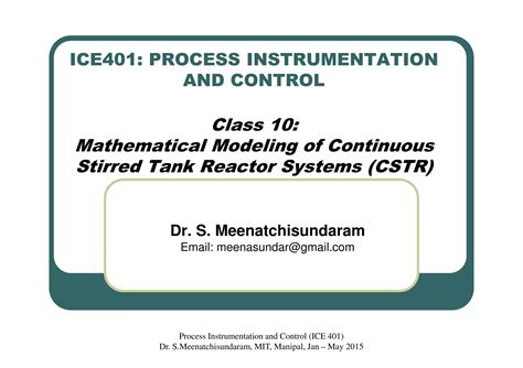 Class 10 Mathematical Modeling Of Continuous Stirred Tank Reactor Systems Cstr Pdf