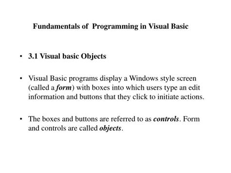 Ppt Fundamentals Of Programming In Visual Basic Powerpoint Presentation Id5096954