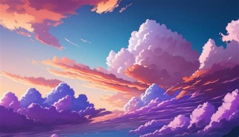 Premium Photo Anime Sky With Colorful Clouds