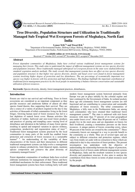 Pdf Tree Diversity Population Structure And Utilization In Traditionally Managed Sub Tropical