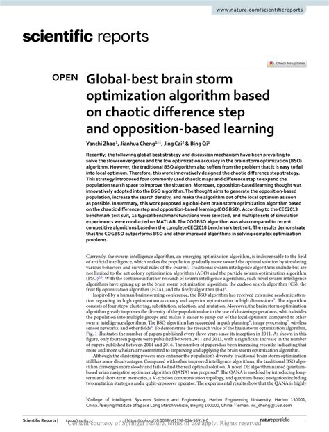 Pdf Global Best Brain Storm Optimization Algorithm Based On Chaotic Difference Step And