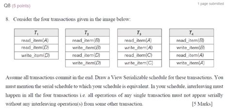 solved 8 consider the four transactions given in the image