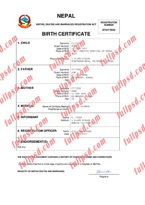 Download Nepal Birth Certificate Pdf And Word Template Fullpsd