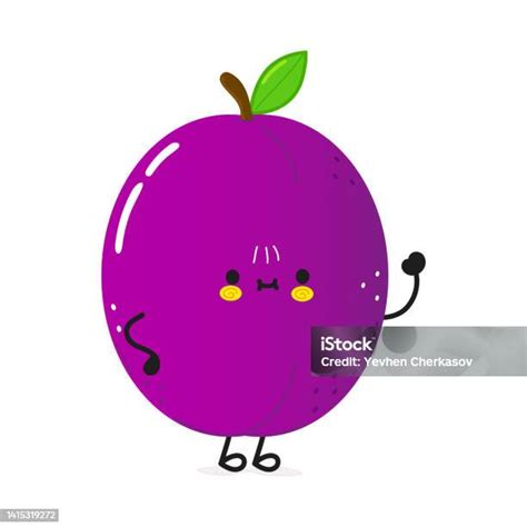 귀여운 재미있는 매실 흔들리는 손 캐릭터 벡터 손으로 그린 만화 카와이 캐릭터 일러스트 레이 션 아이콘 흰색 배경에 고립되어 있습니다 매화 캐릭터 컨셉 개념에 대한 스톡