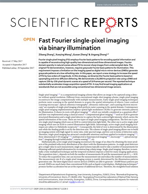 Pdf Fast Fourier Single Pixel Imaging Using Binary Illumination