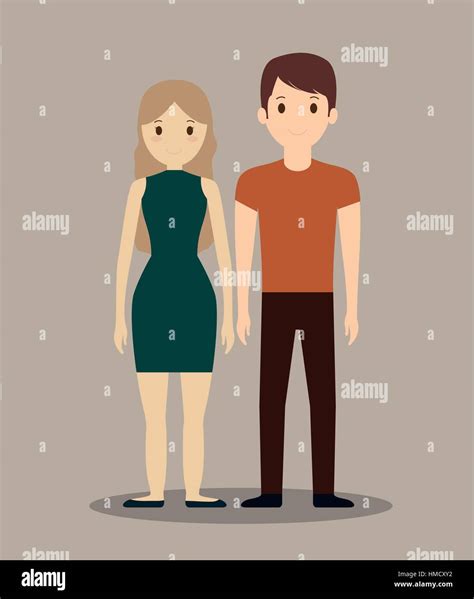 Romantic Heterosexual Young Couple Full Body Icon Image Vector
