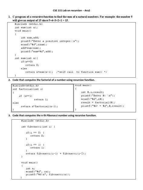 Cse115 Lab Manual 13 Recursion Pdf