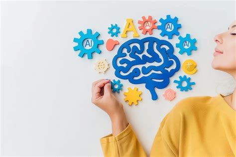 Woman Holding Ai Brain Puzzle Artificial Intelligence Cognitive Computing Digital Brain Connecti