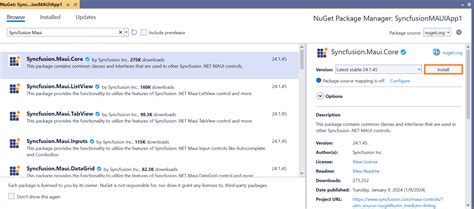 Install Syncfusion® Maui Nuget Packages Syncfusion®