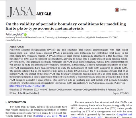New Paper On Finite Sized Acoustic Metamaterial Plates