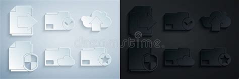 Set Cloud Storage Text Document Folder Upload Document Protection Concept With Star And