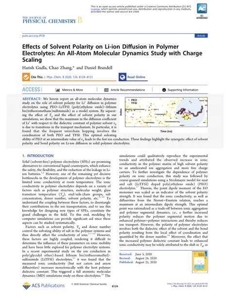 Pdf Effects Of Solvent Polarity On Li Ion Diffusion In Polymer