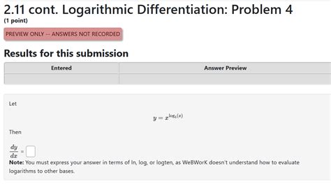 Solved Lety X Log X Then Dy Dx Note You Must Express Chegg Com