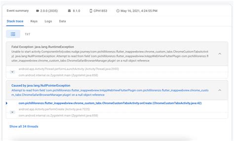 Inappbrowseractivityoncreate Nullpointerexception Attempt To Invoke Virtual Method Javalang
