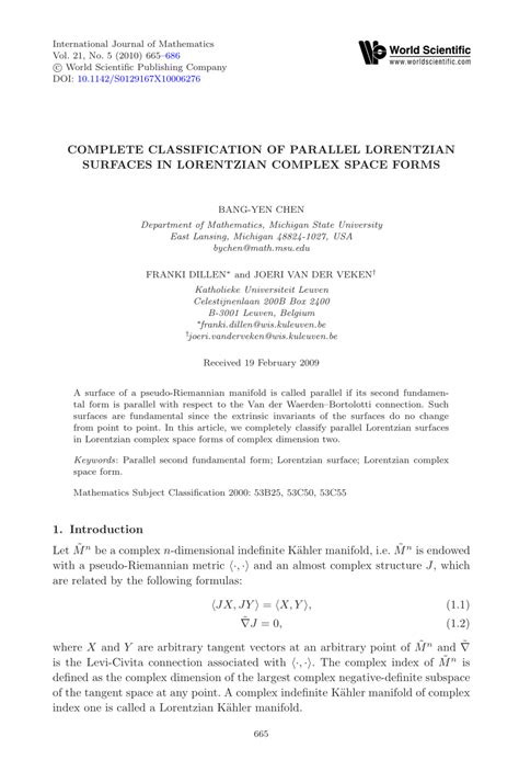 Pdf Complete Classification Of Parallel Lorentzian Surfaces In