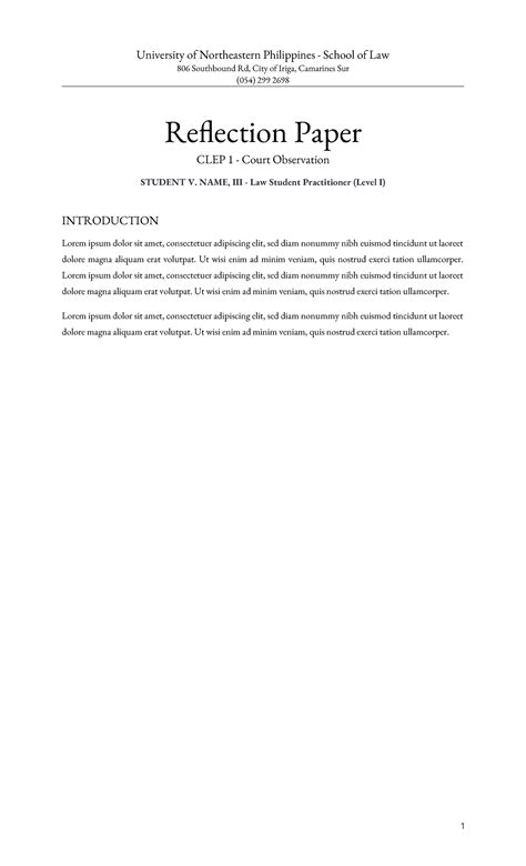 Reflection Paper Template University Of Northeastern Philippines School Of Law 806