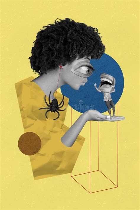 Vertical Creative Collage Photo Young Girl Palm Hand Holding Small