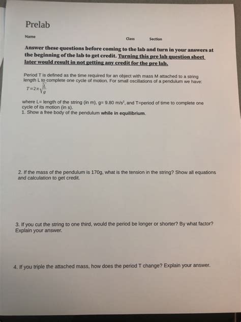Solved Prelab Name Class Section Answer These Questions Chegg Com