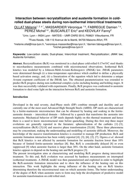 Pdf Interaction Between Recrystallization And Austenite Formation In