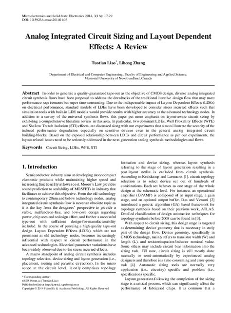 Pdf Analog Integrated Circuit Sizing And Layout Dependent Effects A