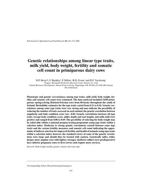 Pdf Genetic Relationships Among Linear Type Traits Milk Yield Body Weight Fertility And