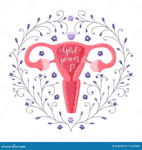 Womb Female Reproductive System And Plants In The Shape Of Circle