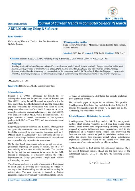 Pdf Ardl Modeling Using R Software