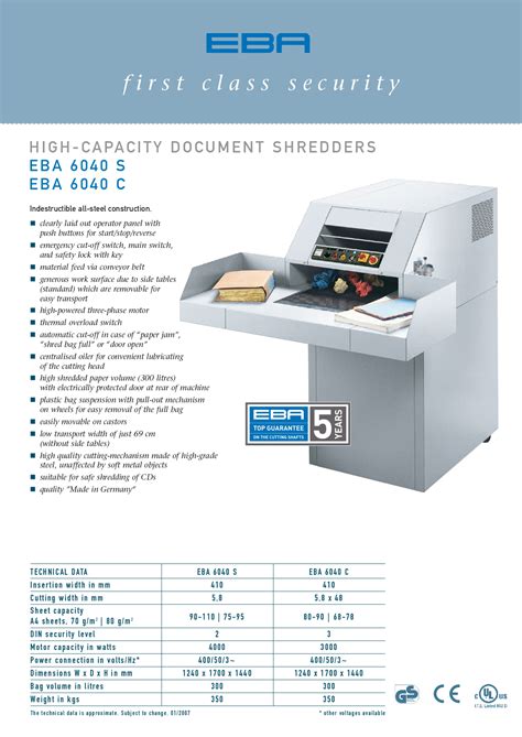 Eba High Capacity Paper Shredder Machine 6040s Eba High Capacity