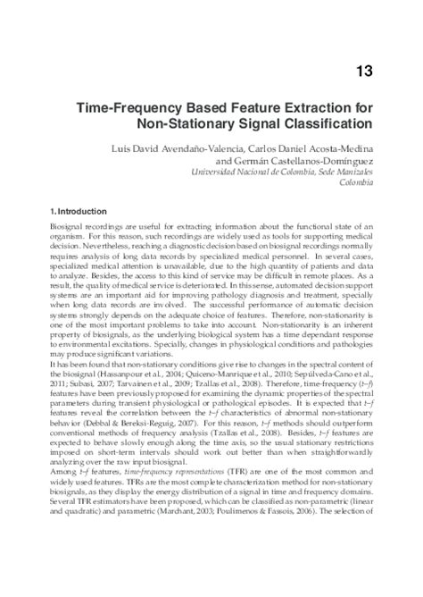 Pdf Time Frequency Based Feature Extraction For Non Stationary Signal Classification