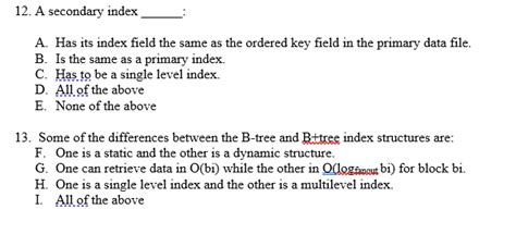 Solved 12 A Secondary Index A Has Its Index Field The Same