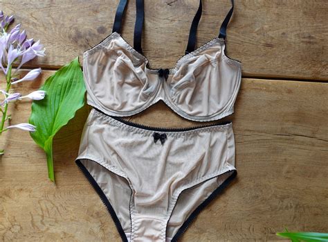 Nude Sheer Lingerie Set With Black Elastic See Through Lingerie In