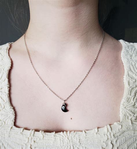 Black Tourmaline Moon Necklace Simple Black Tourmaline Necklace