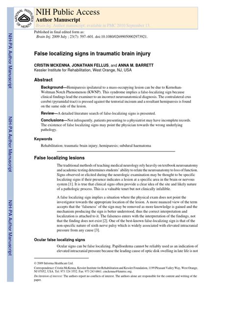 false localizing signs in tbi pdf nervous system clinical medicine