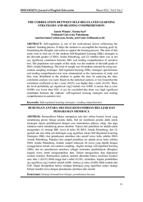 Pdf The Correlation Between Self Regulated Learning Strategies And Reading Comprehension