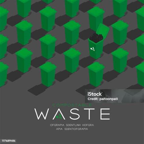 플라스틱 녹색 쓰레기 및 퇴비 쓰레기 3d 등각 패턴 보존 환경 개념 포스터 및 사회 배너 포스트 스퀘어 디자인 일러스트레이션