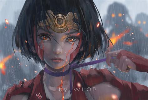 4k鬼刀壁纸｜原创插画背景图片 Wlop「哲风壁纸」